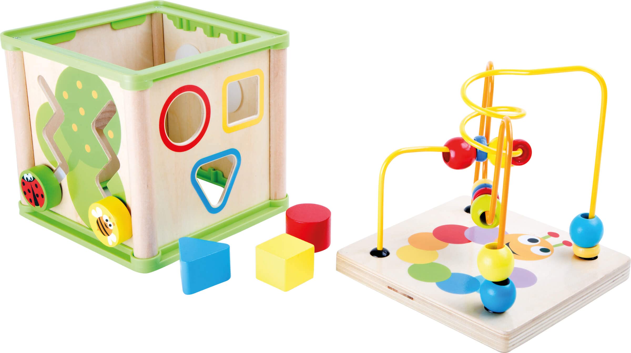 Wooden Activity Cube, Sweet Little Bugs by Small Foot β Classic 5-Sided Interactive Toy with Shape Sorter, Clock & Wheels - Develops Kids Imaginative Play, Coordination, Motor Skills β Age 12+ Months