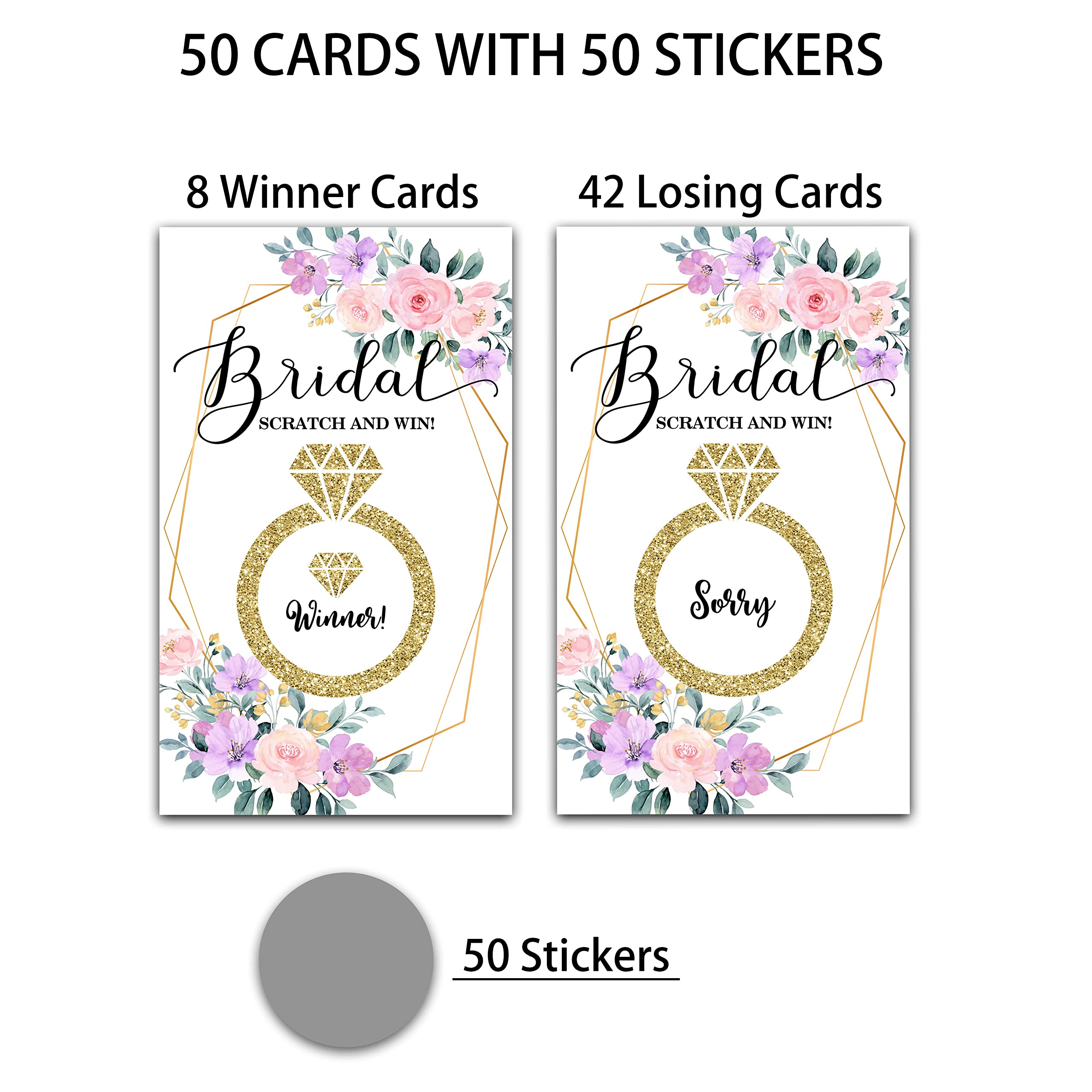 Bridal Shower Scratch Off Game Cards, Boho Floral Bridal Lottery Tickets, Gold Foil Wedding Shower Games Ideas, Bachelorette Party Activities & Decorations (50 Pack)-03