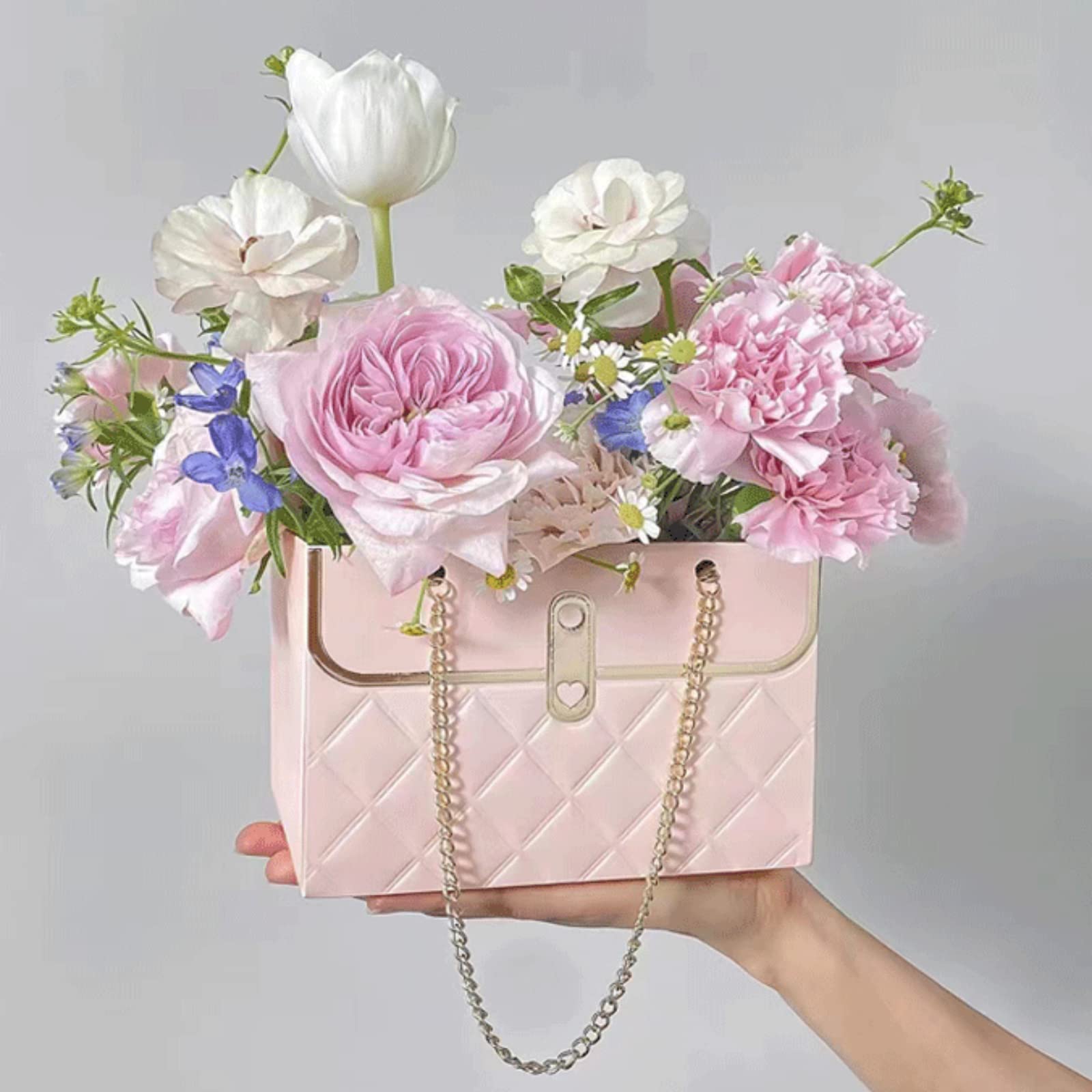 LONG XIN SERIES 8pcs Pink Flower Gift Bags Florist Present Craft Paper Boxes Portable Flower Bags Rectangular Gift Bags for Gift Package