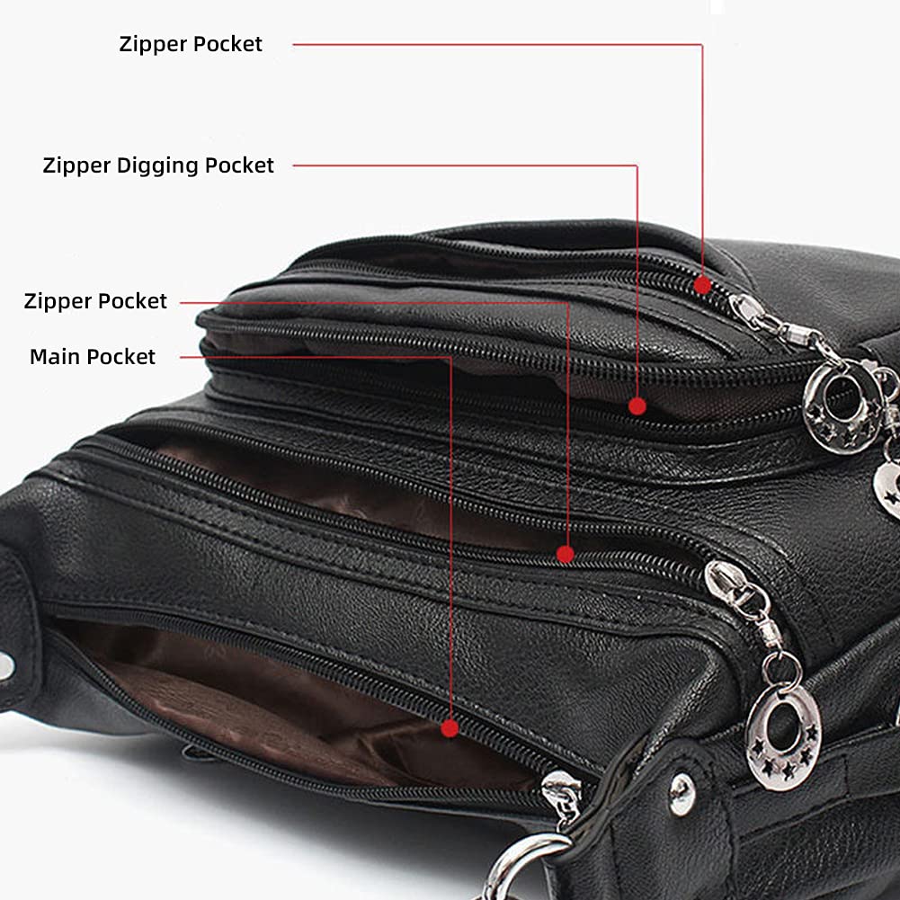 ROUROU Soft Faux Leather Shoulder Bag for Women Multi Pocket Handbag Waterproof Crossbody Bag Large Capacity Purse