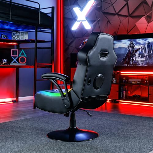 X Rocker Prism RGB LED Lounging Video Gaming Pedestal Chair with Armrests, Wireless Bluetooth Audio, Foldable, Vegan Leather, Amazon Exclusive, Black