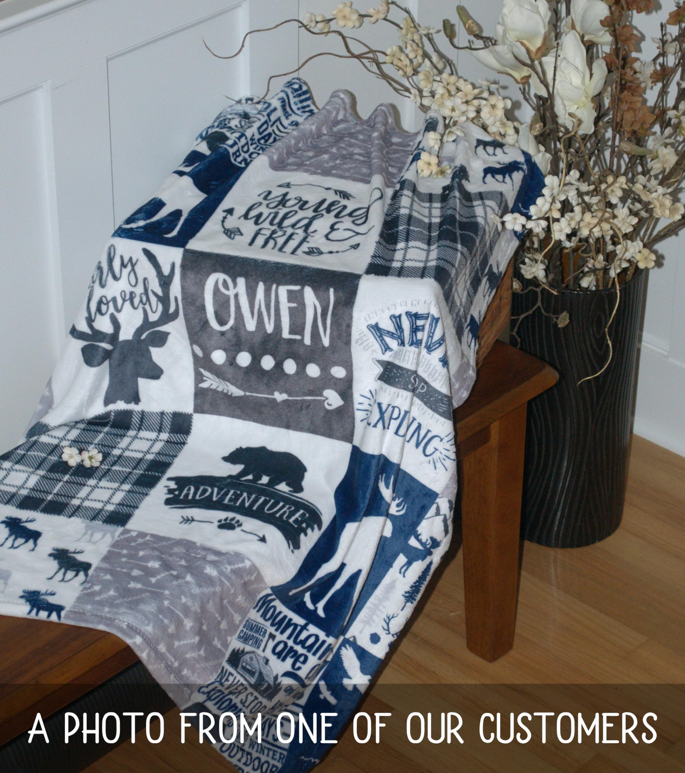 Woodland Creatures Personalized Blanket for Baby Boy, Infant & Toddler Minky Personalized Baby Blanket with Name - Custom Baby Blanket, Personalized Baby Blankets for Boys (30"x40" White Back)