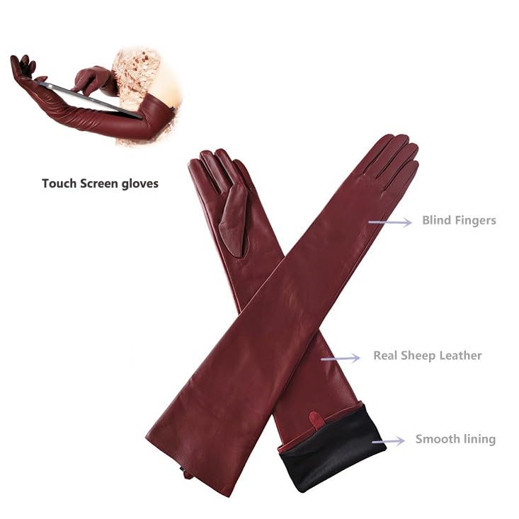 Daoflkuo Women Opera Long Sheep Leather Gloves Genuine Soft Lambskin Above Elbow Gloves In Black Small