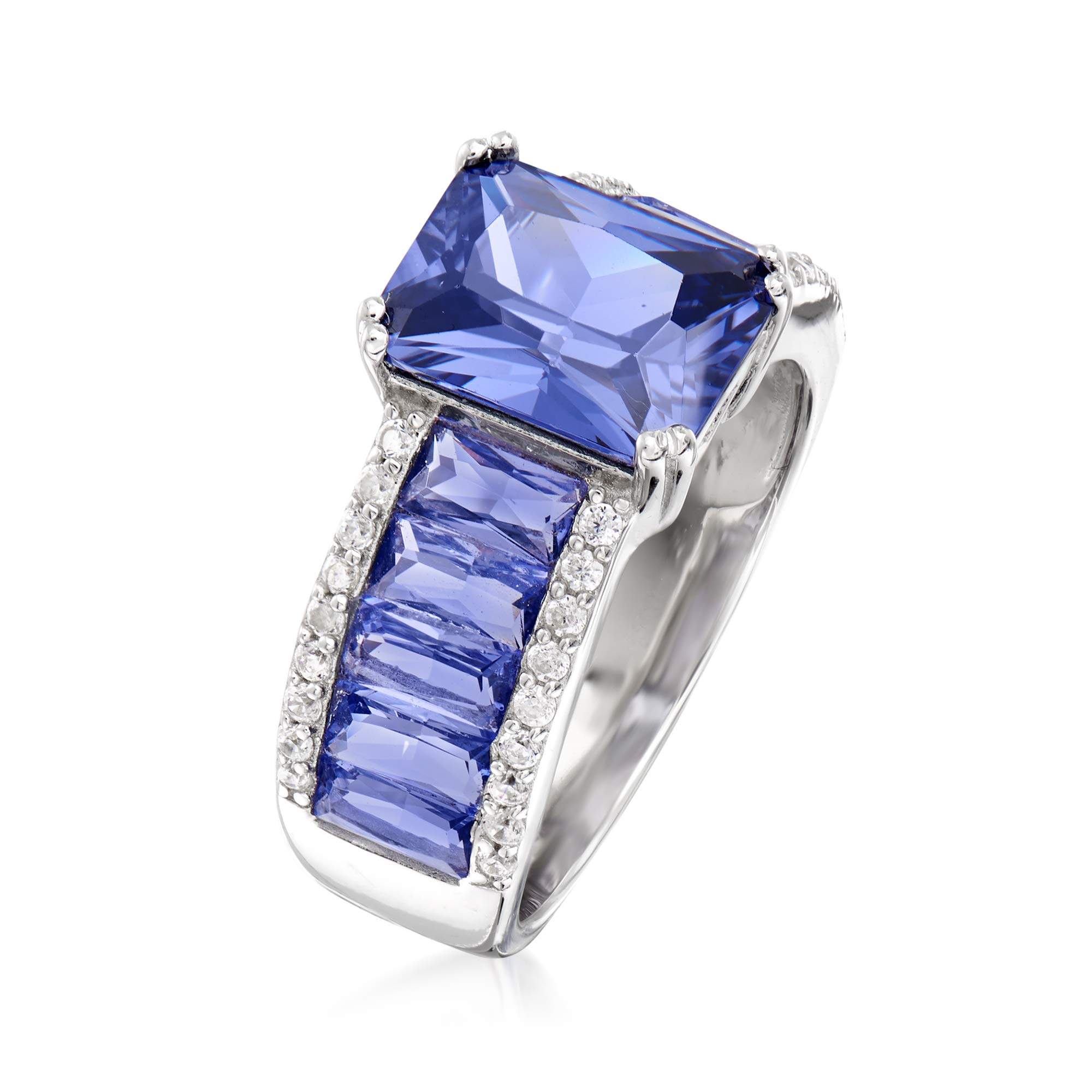 Ross-Simons 6.75 ct. t.w. Simulated Tanzanite and .20 ct. t.w. CZ Ring in Sterling Silver. Size 7