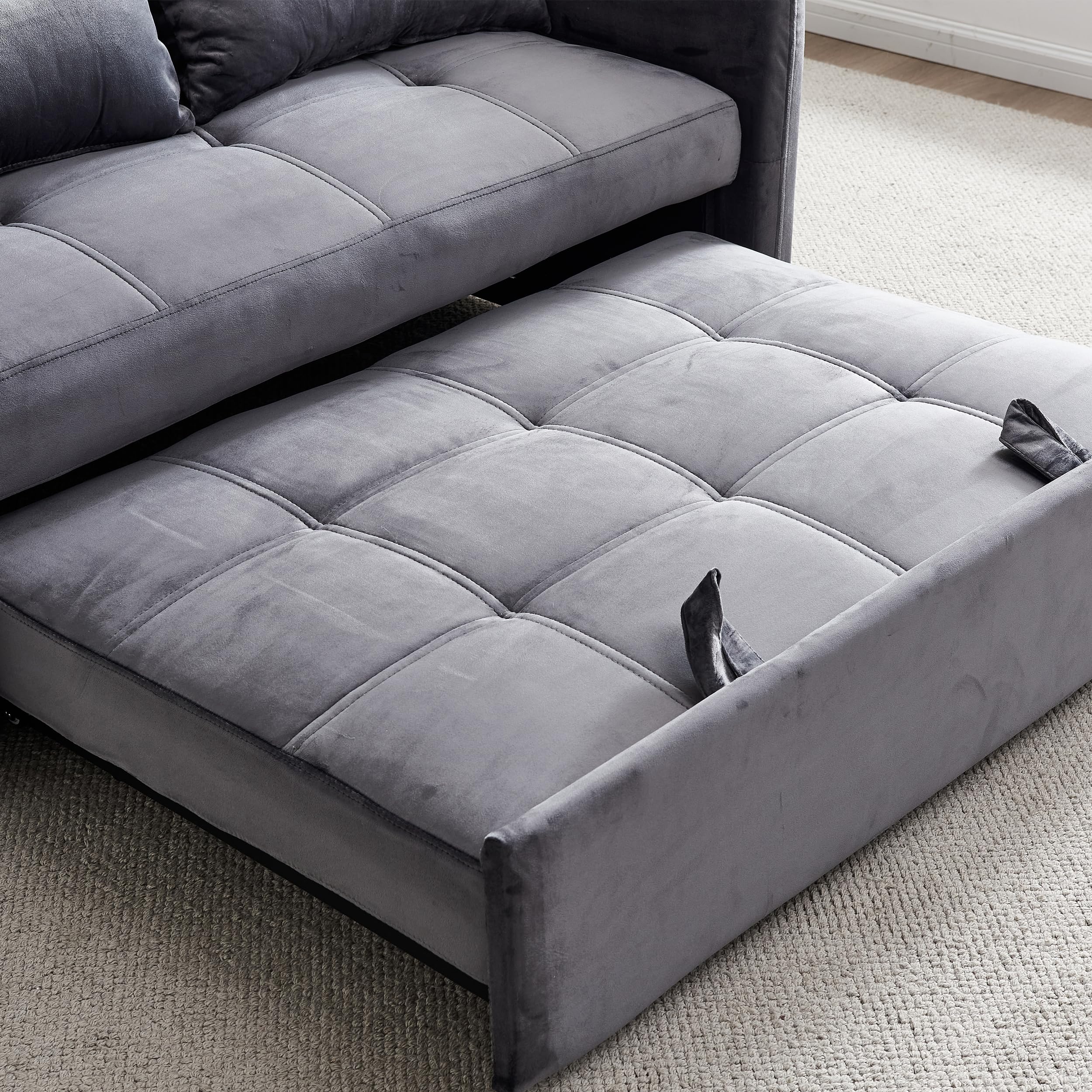 N NOORDENIYA 4-in-1 Pull Out Sleeper Sofa Bed with USB Port,55" Loveseat Velvet Sofa Reclining Backrest Convertible Sleep Couch Bed 3 Adjustable Positions Backrest &2 Side Pockets（Grey,USB ）