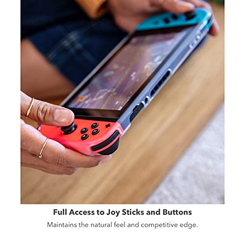 ZAGG Gear4 Kita Grip 360 Slim Case & Screen Protector for Nintendo Switch β Clear Protective Case, Red & Blue Grips, Kickstand, Dock Compatible, D3O Protection +Tempered Glass Screen Protector