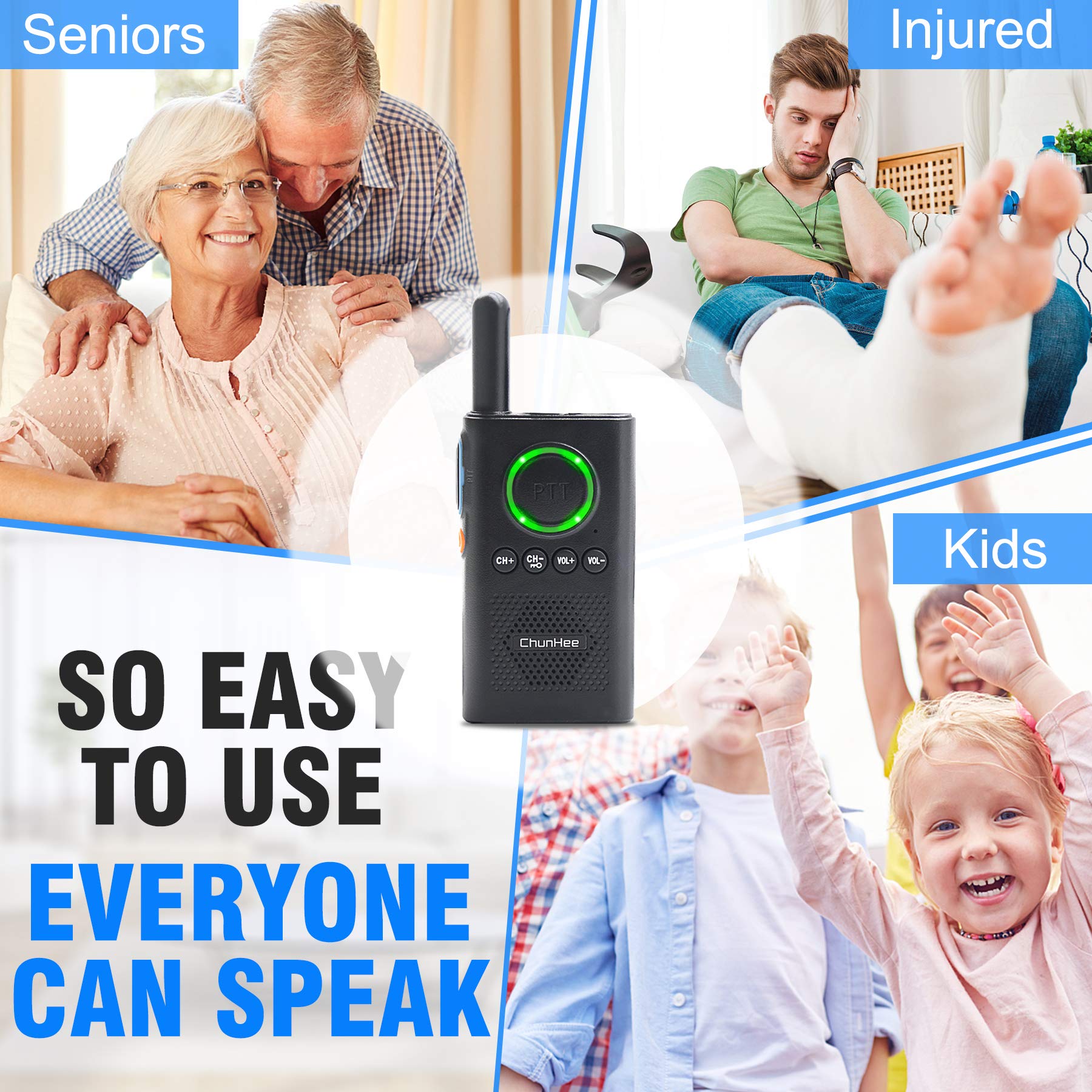 ChunHee Intercom Wireless for Home Wireless Intercom System for Business Long Range Rechargeable-Suitable for Commercial/Construction/Warehouse Worker/Industrial Factory/Docks, 4 Pack