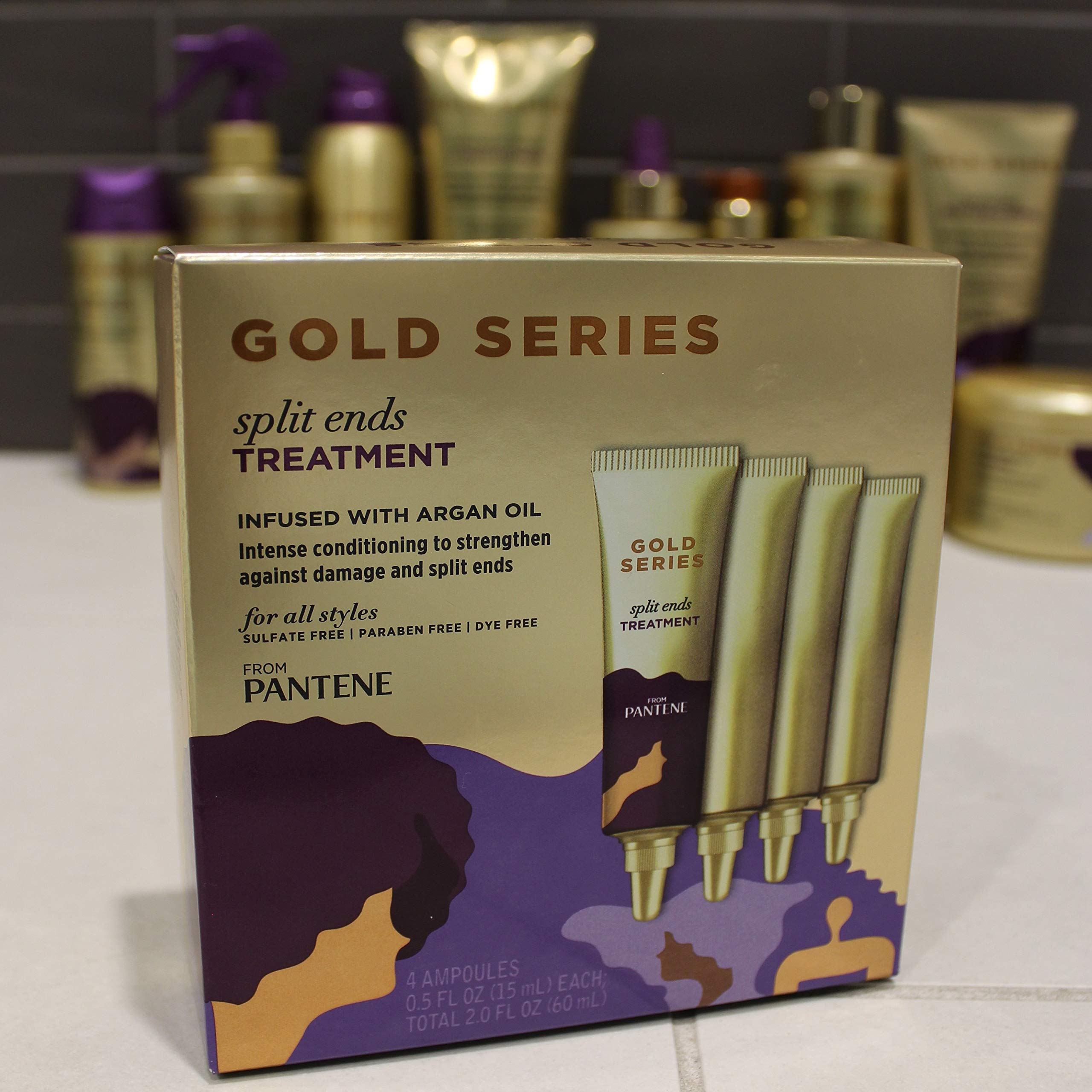 Pantene Gold Series Split Ends Treatment, for Curly and Coily Hair, Infused with Argan Oil, 0.5 Fl Oz x 4 Count
