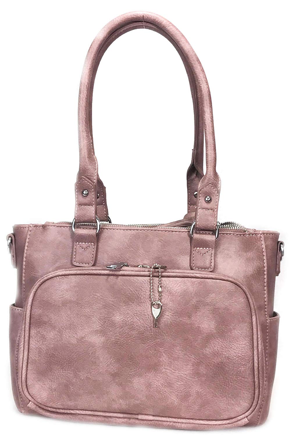 Zzfab Medium CCW Bag Multi-Zippers Fashion Faux Leather Concealed Carry Purse (Mauve)