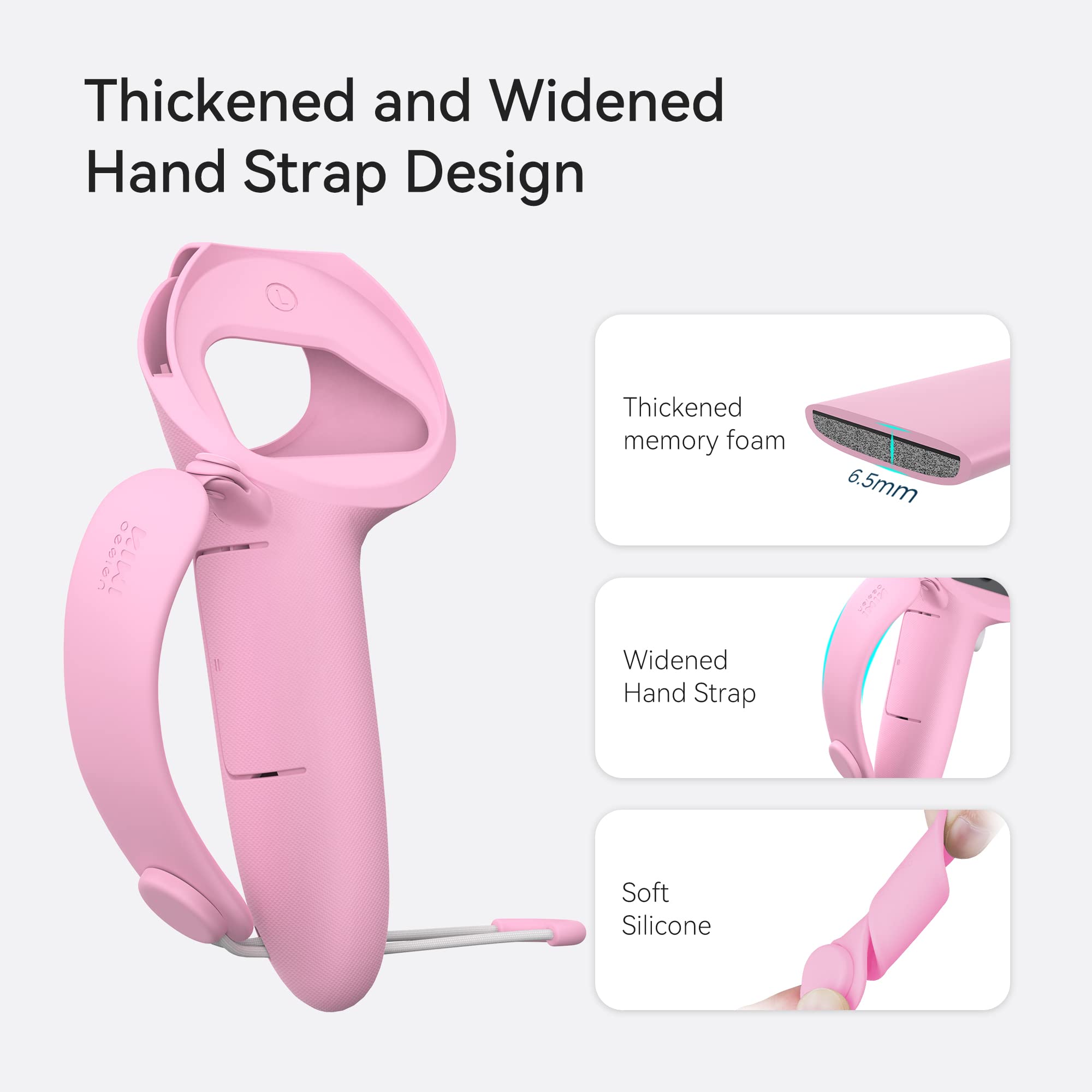 KIWI design Controller Grips Cover with Battery Opening Adjustable with Knuckle Straps, Suitable for Large Hands Compatible with Quest 2 Accessories (Pink)