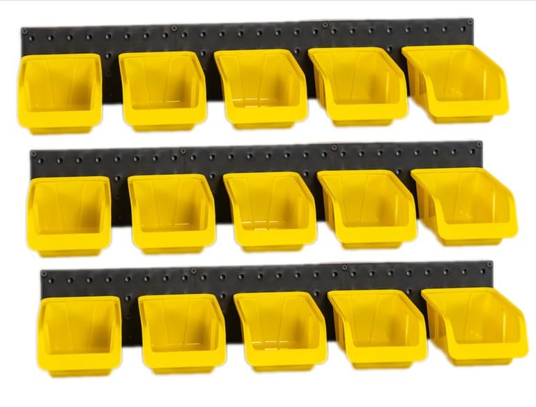 WallPeg - Made in USA - Pegboard Organizer System, Peg board (PK-2-3-15) Kit with Pegboard Bins, Hooks, Peg Board, Pegboard Wall Storage System (3 Tracks- 15 Bins)