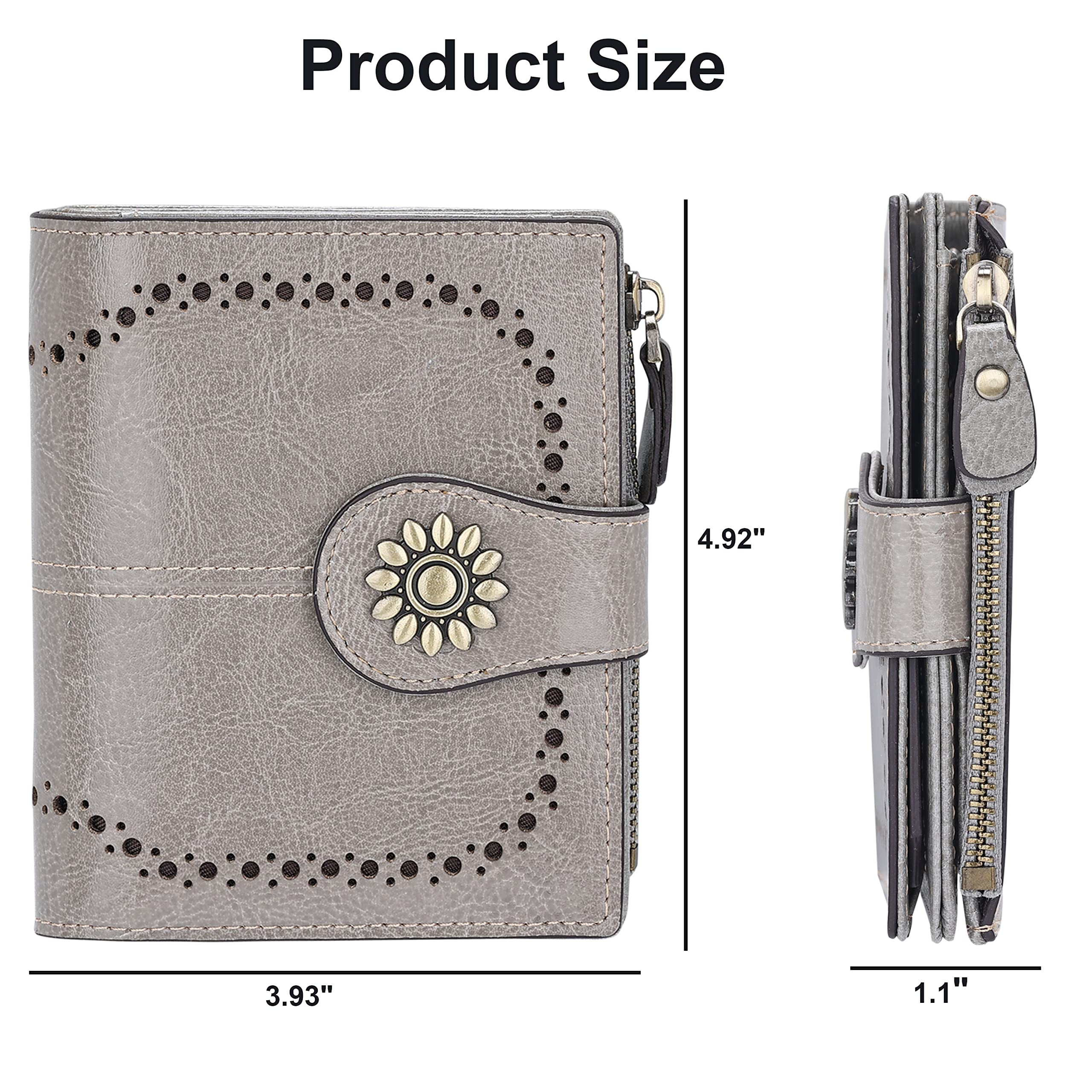 Lavemi Womens Leather Wallet Small Compact RFID Blocking Credit Card Case Purse with Zipper Pocket(Gray)
