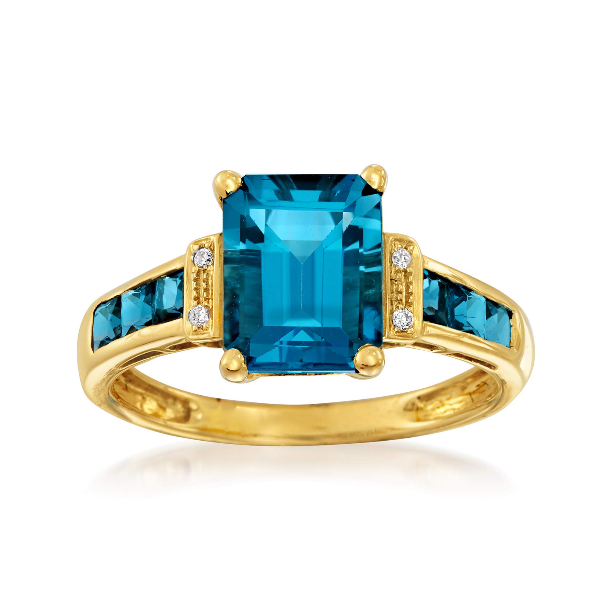 Ross-Simons 3.00 ct. t.w. London Blue Topaz Ring With Diamond Accents in 14kt Yellow Gold. Size 5
