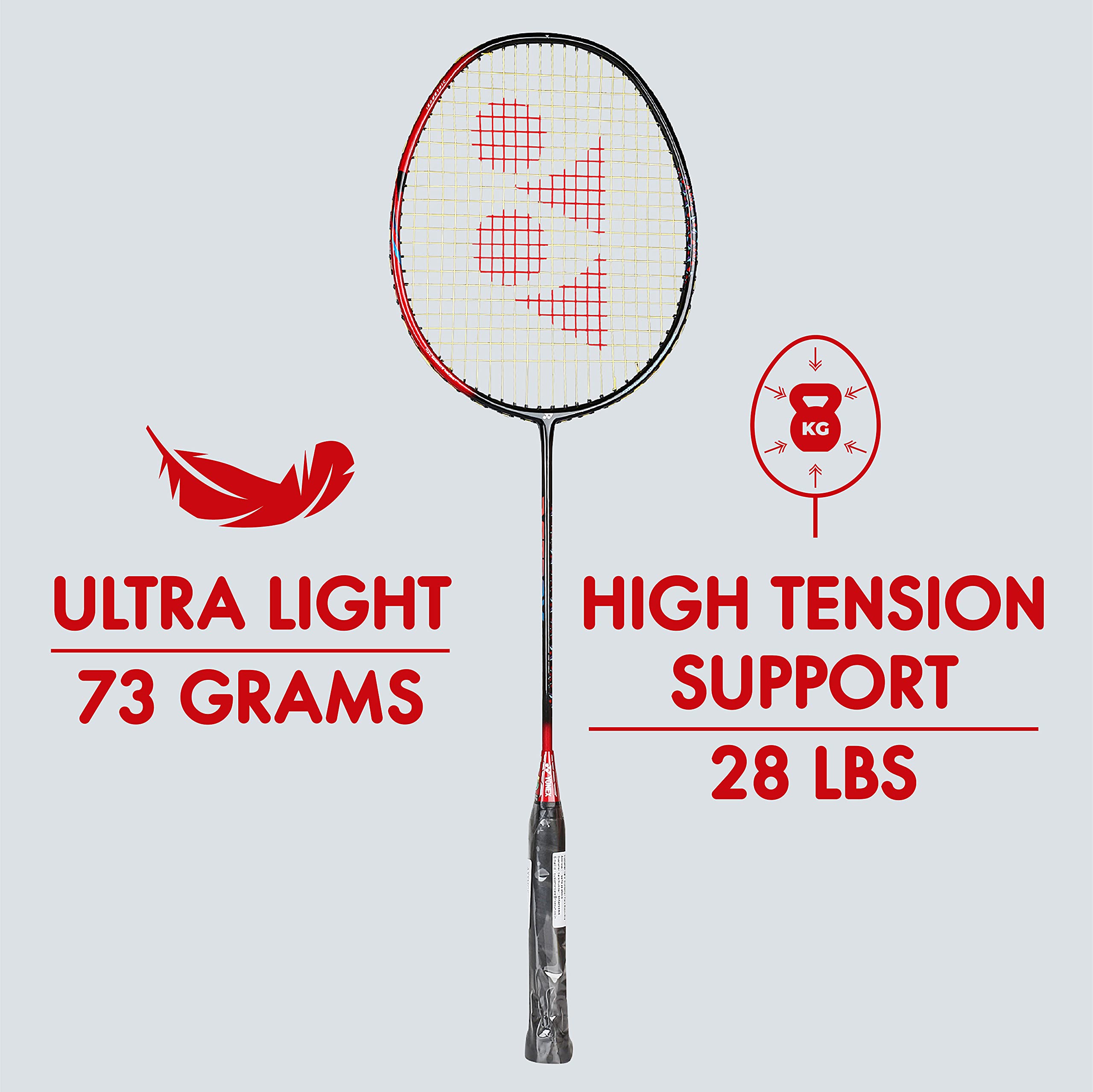 YONEX Smash Badminton Racquet (G4, 73 Grams, 28 lbs Tension) (Black Flash Red)