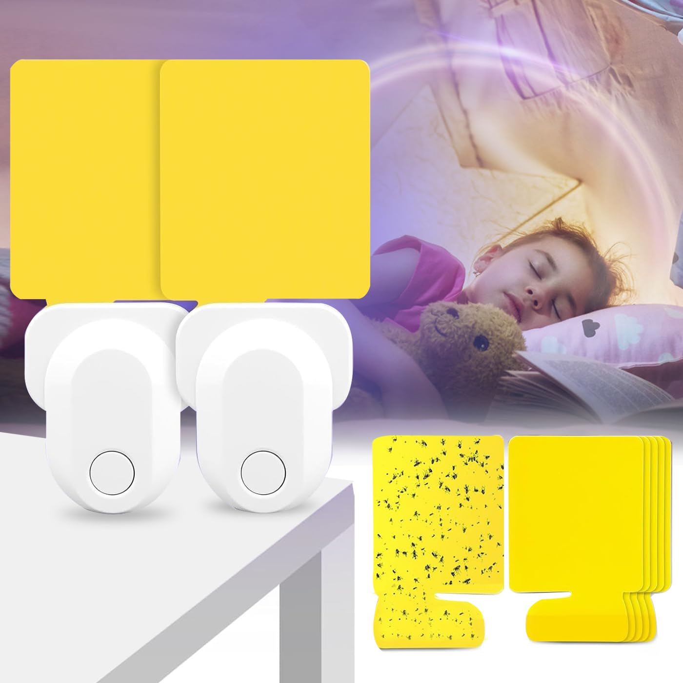 Flying Insect Trap Plug-in Indoor with 20 Sticky Refills Pad(2-Pack), Fruit Fly Trap Gnat Killer,Bug Catcher Mosquito,Safe Non-Toxic UV Light Attractant Night Light Fly Trap