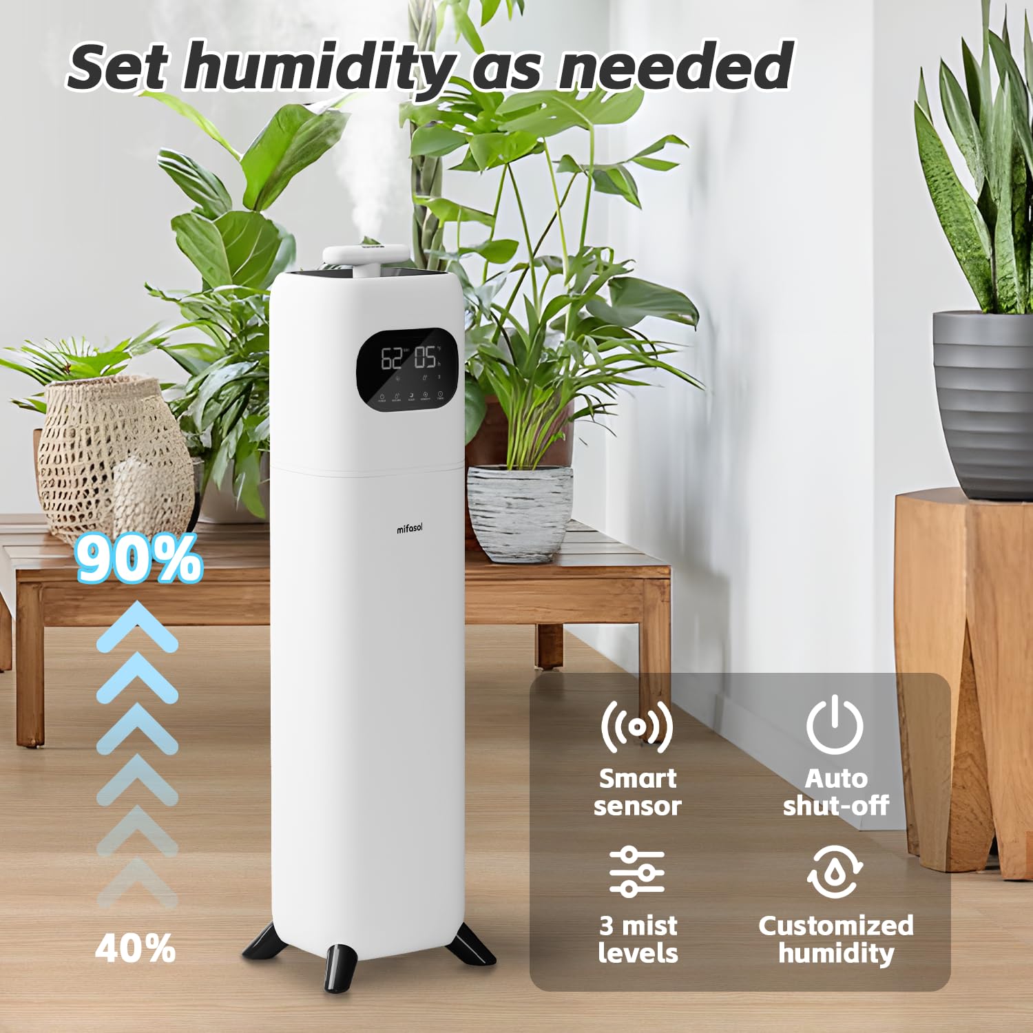Humidifier Large Room, 2.3Gal/9L Plants Humidifiers for Bedroom with with Timer, 360°Nozzle, Room Cool Mist Humidifier with Aroma Box, School, Office, Warehouse