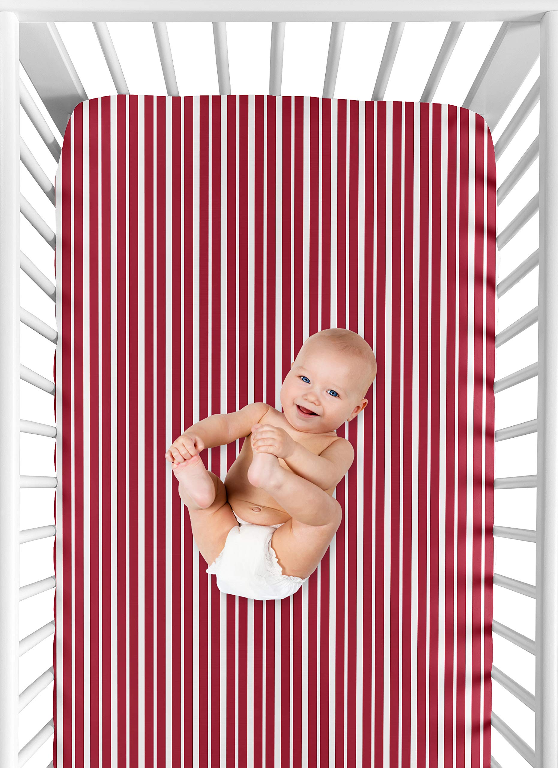 Vintage Aviator Fitted Crib Sheet for Baby and Toddler Bedding Sets by Sweet Jojo Designs - Red Stripe Print