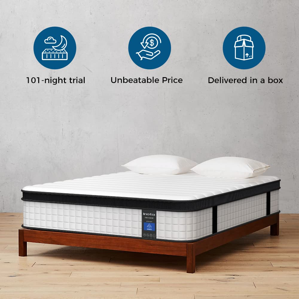 Inofia Twin Mattress, 10 Inch Hybrid Innerspring Single Mattress Cool Twin Bed Supportive & Pressure Relief with Breathable Soft Knitted Fabric Cover