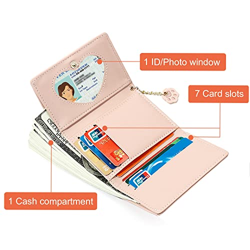 Sunwel Fashion Cute Little Cat Pattern Small Wallet Credit Card Holder Cash Pockets ID Window with Paw Pendant (GREEN, Tri-fold)