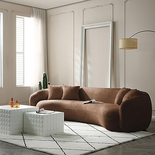 ERYE 102" 5 Seats Teddy Fleece Boucle Curved Sofa, Modern Half Moon Comfy Sectional Leisure Couch, Beautiful Freestanding Sofa&Couch for Living Room, Professionally Perfect Shape More Decorative