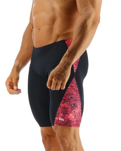 TYR Men's Standard Nebulous Blade Splice Swimsuit Jammer, Red, 26