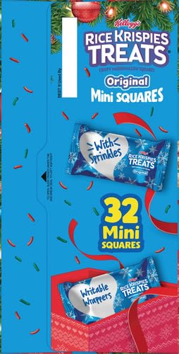 Rice Krispies Treats Mini Marshmallow Snack Bars, Holiday Treats, Kids Snacks, Original with Holiday Sprinkles, 12.4oz Box (32 Bars)