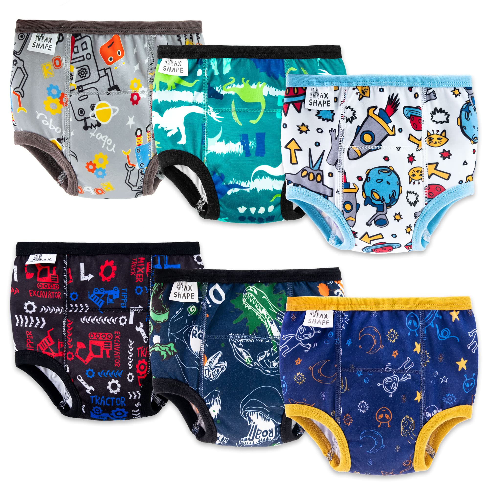 Max Shape 6 Pack Potty Training Underwear for Boys,Washable Baby Boy Toilet Training Pants Training Underwear Fit 2T-6T Blue 5T