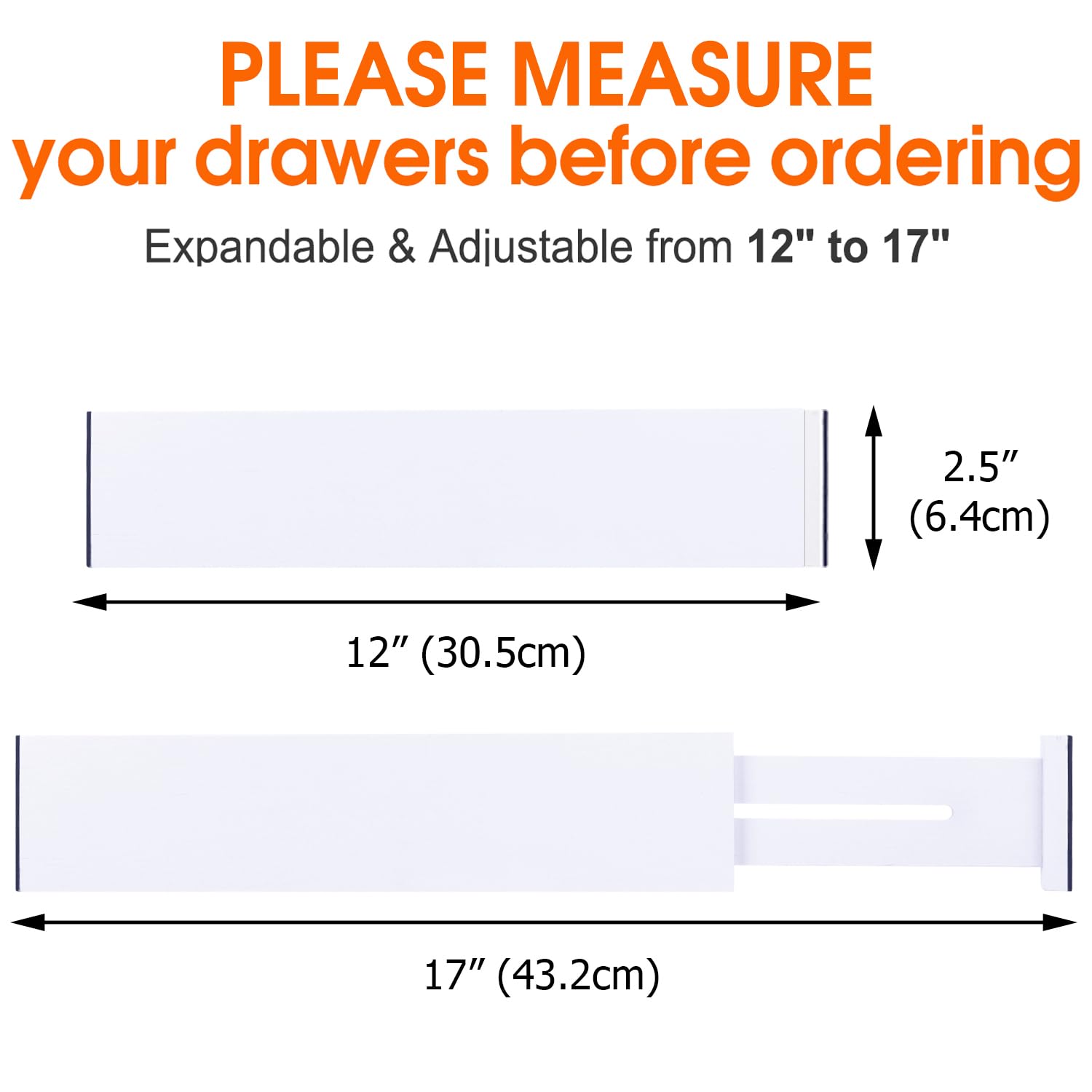 Ryqtop Bamboo Drawer Dividers Organizers, Kitchen Drawer Organizer, Adjustable Drawer Divider for Clothes, Kitchen, Dresser, Bedroom, Bathroom and Office, 4-Pack (White, 12-17 IN)