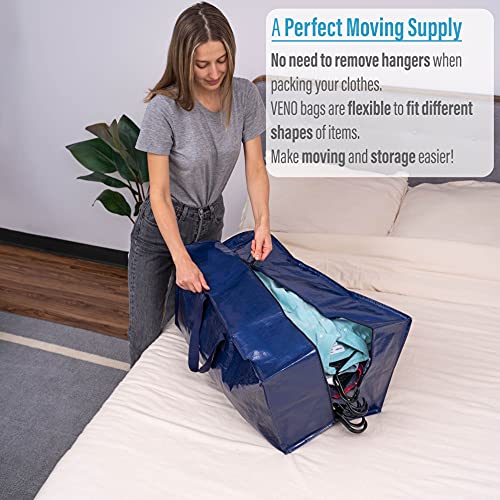 VENO 8 Pack Heavy Duty Extra Large Moving Bags W/Backpack Straps Strong Handles & Zippers, Storage Totes For Space Saving, Fold Flat, Alternative to Moving Box (Blue, 8 Pack)