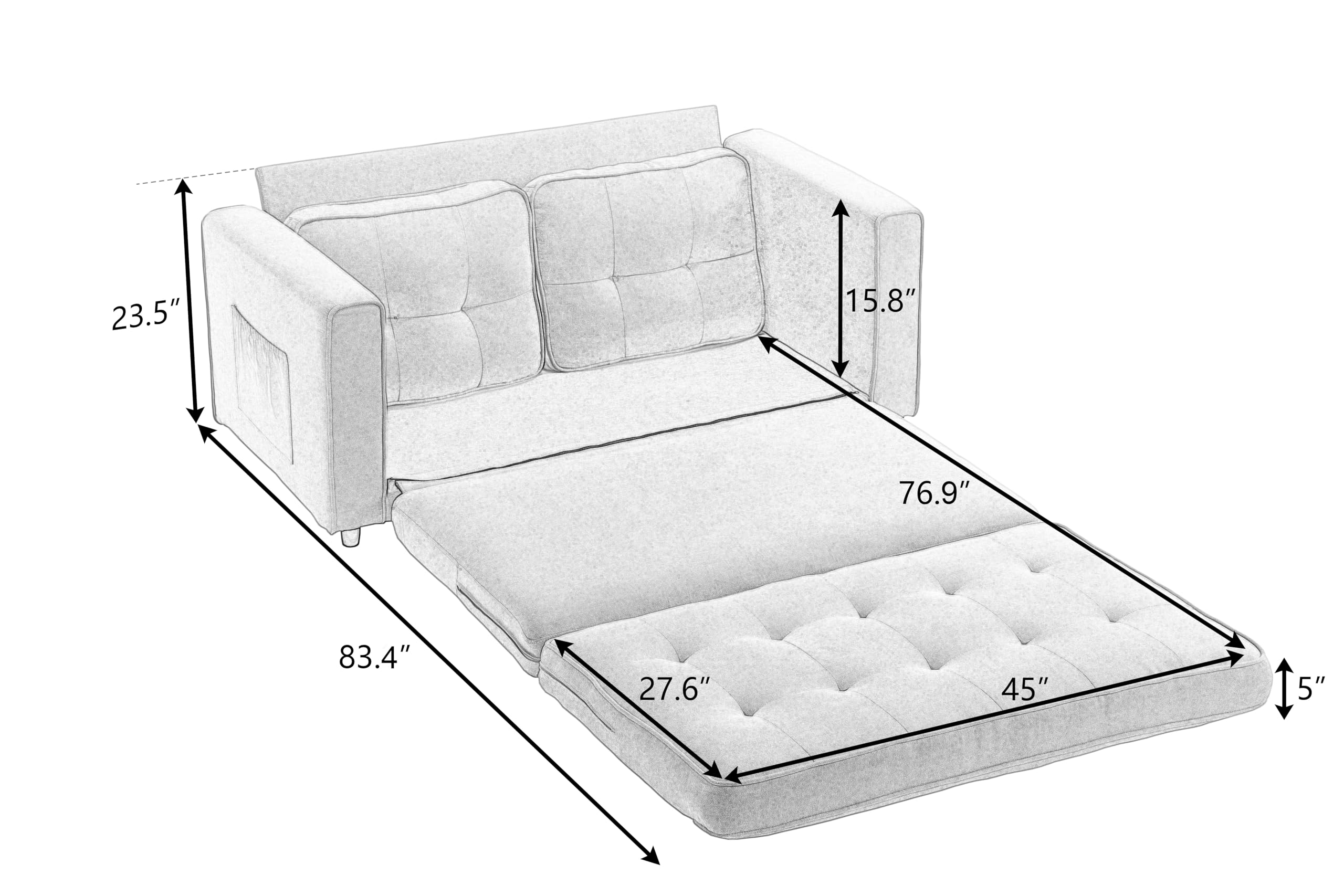 MATONELL 3-in-1 Upholstered Futon Sofa Convertible Floor Sofa Bed,Foldable Tufted Loveseat with Pull Out Sleeper Couch Bed,Folding Mattres Love Seat Daybed W/Side Pockets for Living Room,Beige