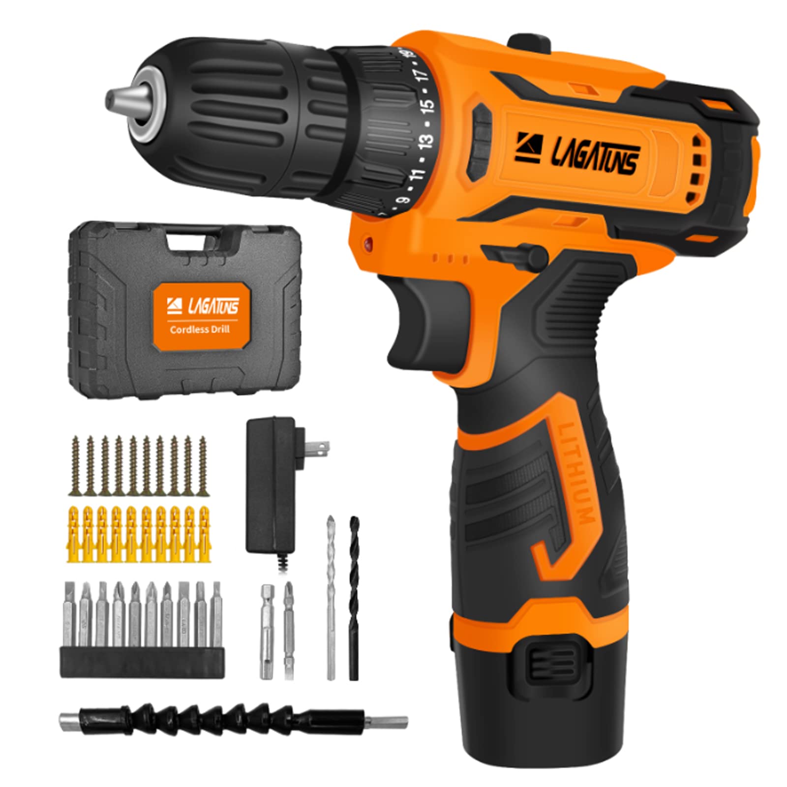 Cordless Drill Set,12V Electric Screwdriver Driver Tool Kit,18+1 Clutch & Variable Speed,3/8-Inch Keyless Chuck,35NM(310in-Lbs)Max Torque,with 2 Battery & Charger,and other accessories