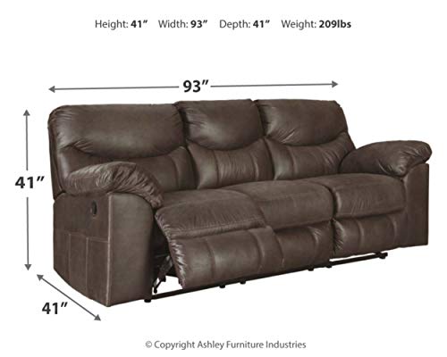 Signature Design by Ashley Boxberg Oversized Faux Leather Manual Pull Tab Reclining Sofa, Dark Brown