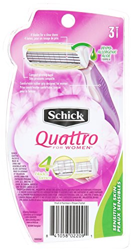 Schick Quattro Womens Disposable Razors for Sensitive Skin, 3 Count, Pack of 2
