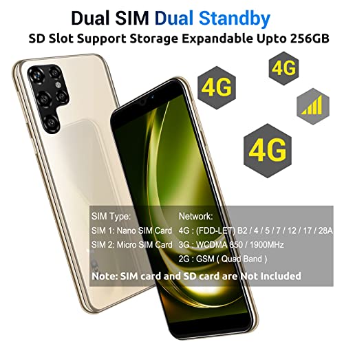 Xgody X60 4G Unlocked Phones, 6'β QHD Waterdrop Screen Dual Sim Unlocked Cell Phones, Quad-core 2GB+16GB Smartphones, 3000mAh Battery, Face Unlock, AI Camera 5MP+5MP Cheap Android Phone (Gold)