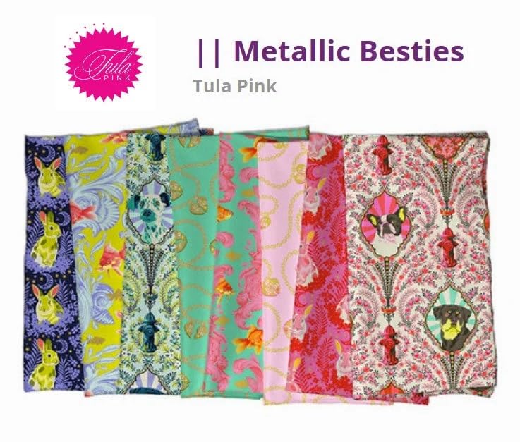 Tula Pink for Free Spirit Besties Hop to It W/Metallic Gold, Fabric by The Yard (Bluebell)