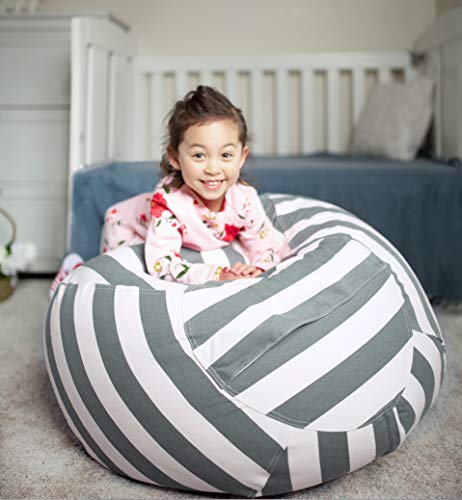 Wekapo Stuffed Animal Storage Bean Bag Chair Cover for Kids | Stuffable Zipper Beanbag for Organizing Children Plush Toys Large Premium Cotton Canvas