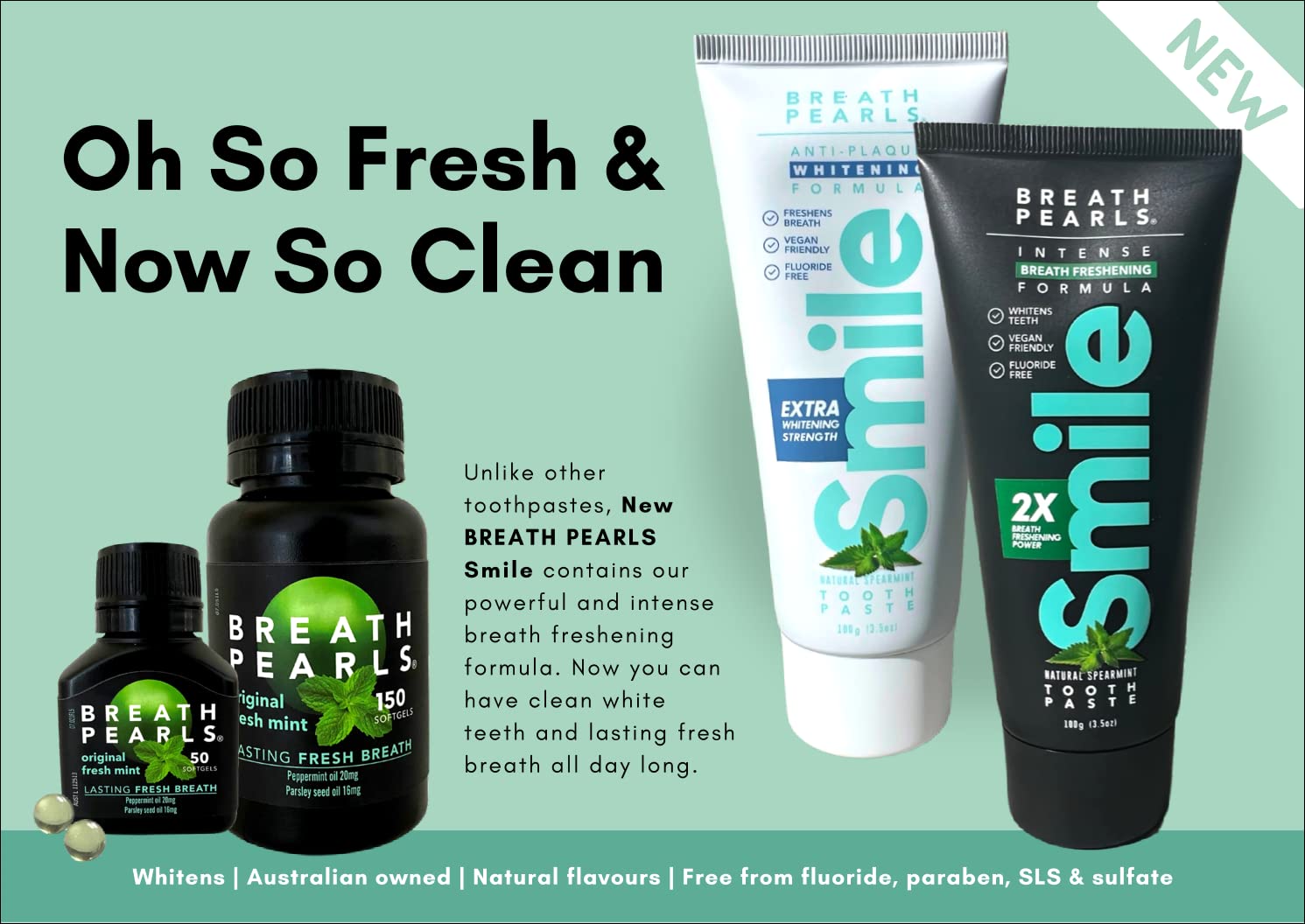 Smile Fresh Breath Natural Fluoride Free Spearmint Whitening Toothpaste Vegan Friendly Extra Strength SLS and Paraben Free