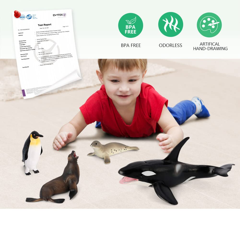 Volnau Sea Creature Toys Figures 8PCS Antarctica Ocean Animals Figurines for Toddlers Kids Christmas Decoration Fish Gift Plastic Preschool Pack and Bath Penguin Killer Whale Set