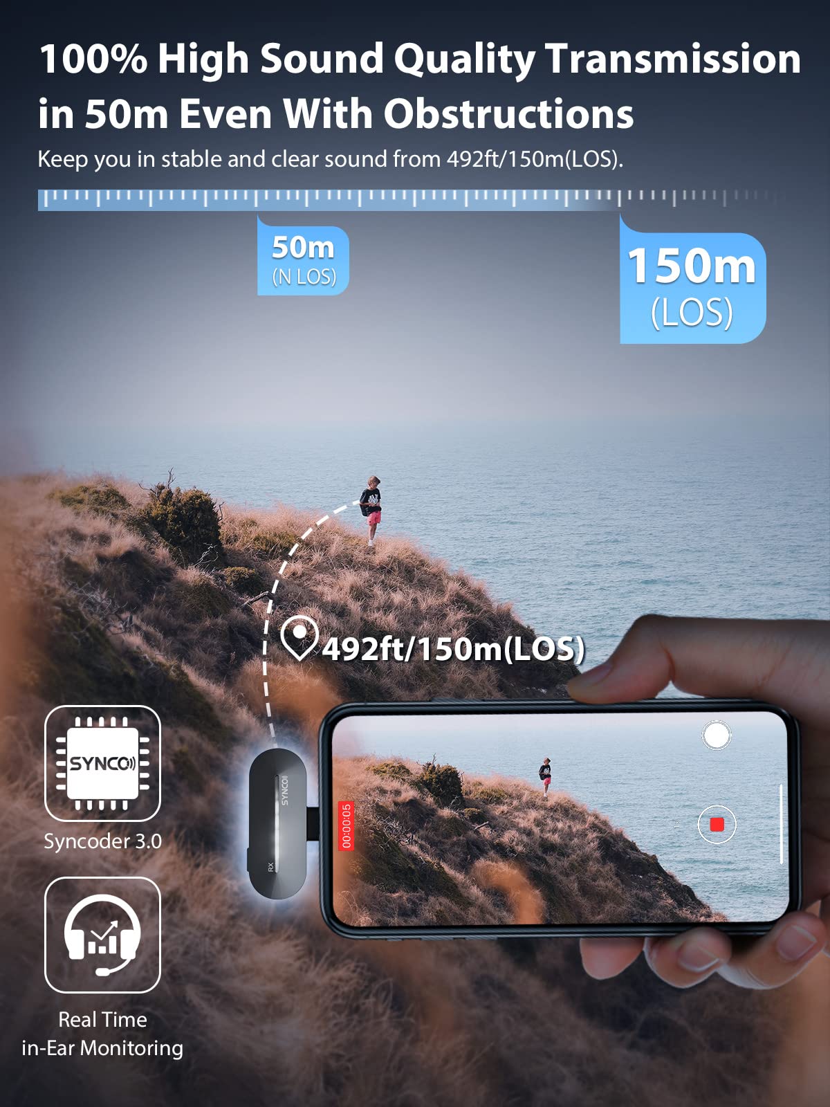 SYNCO Wireless Lavalier Microphone for iPhone, P1L 2.4GHz Lapel Mic with Charging Case for iPhone Smartphone YouTube TIK Tok Live Streaming Vlog, Wireless-Lavalier-Microphone-iPhone