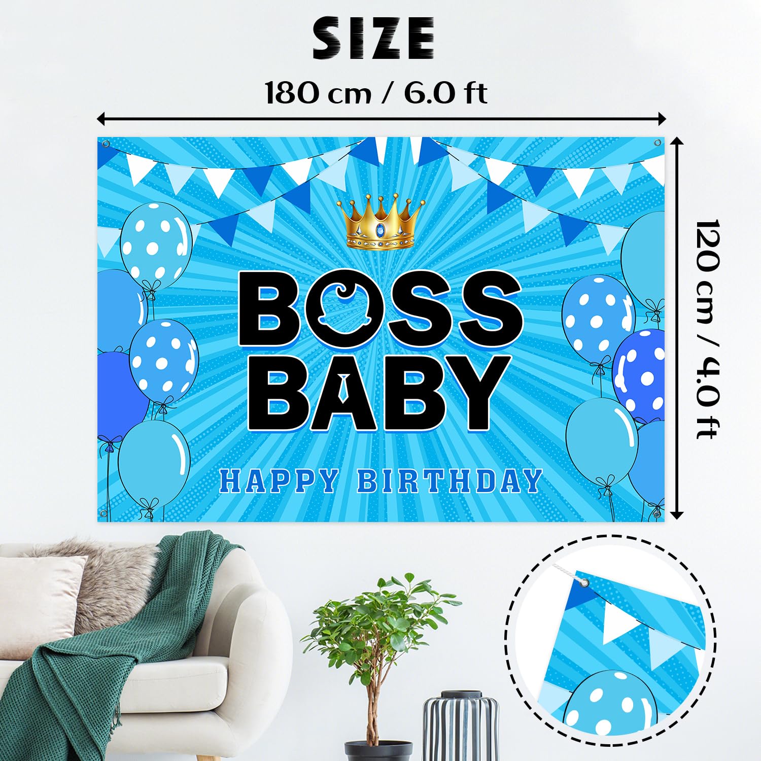 INNORU Boss Boy Backdrop Banner, Gender Reveal Poster Baby Shower Photography Backdrop Boy 1st Birthday Party Decorations Photo Booth Props 6x4ft
