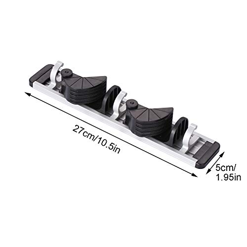 TOGU Mop and Broom Holder Wall Mounted 2 Position Storage Rack with 3 Hooks Holds up to 5 Tools Utility Weatherproof Holder for Garage Storage Systems Broom Organizer,Black