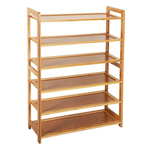 Teekland Bamboo Shoe Rack, Free Standing Shoe Rack, Wood Color Closets and Entryway Organizer Wood Color (6-Tiers)