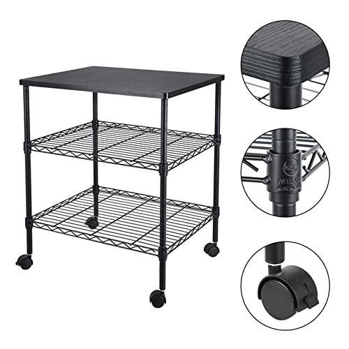 Wire Storage Shelves 3-Shelf Adjustable Shelving Units with Wheels Steel Metal Storage Rack for Kitchen Pantry Closet Laundry Durable Organizer Garage Tool Storage Shelf, Black, Black-e