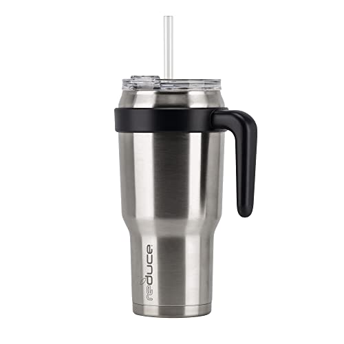Reduce 40 oz Tumbler with Handle and Straw, Stainless Steel with Sip-It-Your-Way Lid - Keeps Drinks Cold up to 34 Hours - Sweat Proof, Dishwasher Safe, BPA Free - Stainless Steel Mug