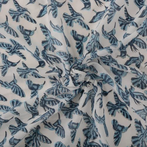 Trade Star 3 Yard Hand Block Print Fabric 100% Cotton Fabric for Sewing Crafting Dressmaking Running Natural Dye Sanganeri Indian Bird Print Fabric by The Yard Width 44 Inches(Pattern 1)
