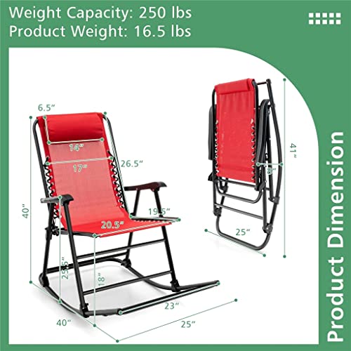 YEBDD 2 Piece Patio Camping Rocking Chair Folding Rocking Chair Footrest