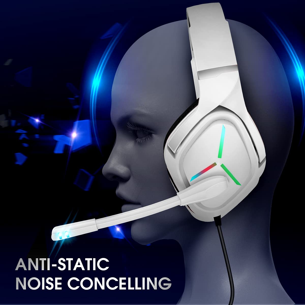 nulliplex Gaming Headset Xbox one Headset with Mic Stereo Gaming Headset, Noise Immunity Swivel Mic & LED Light, Suspension Headband PS4 VR Headphone Compatible with PC PS5 Xbox One (Rice White)
