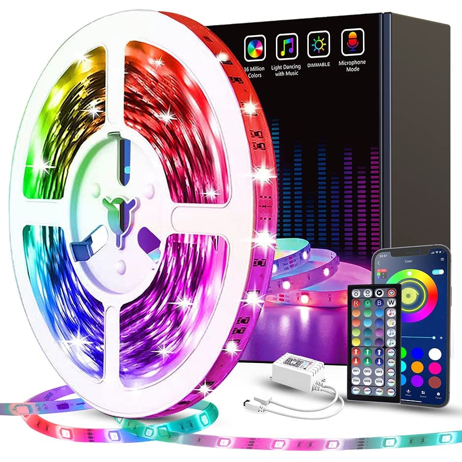 Tenmiro Led Lights for Bedroom Music Sync Color Changing LED Strip Lights with Remote and App Control 5050 RGB LED Strip, LED Lights for Room Home Party Decoration 32.8FT