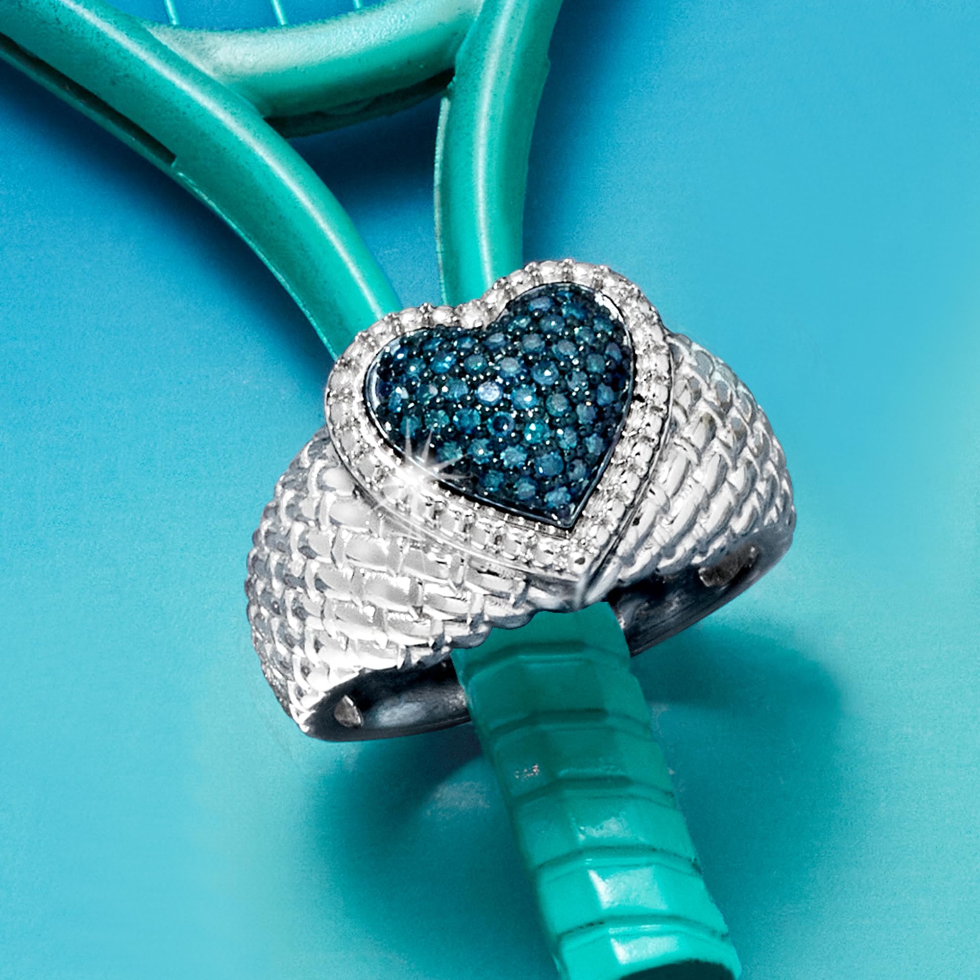 Ross-Simons 0.25 ct. t.w. Blue Diamond Heart Ring in Sterling Silver. Size 6