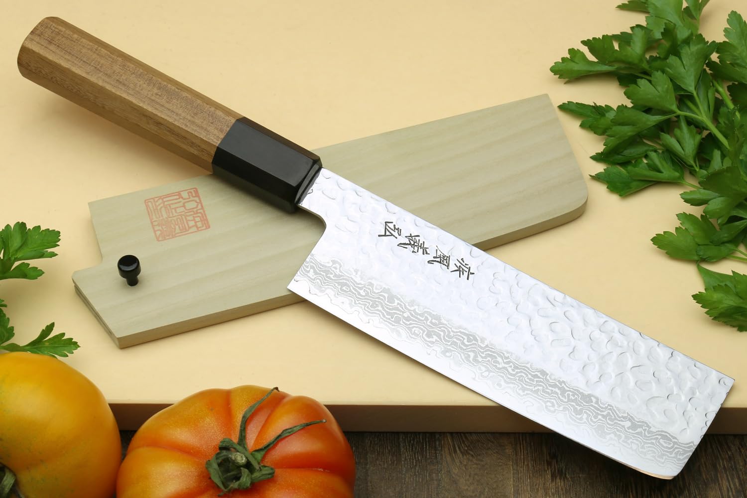 Yoshihiro VG10 46 Layers Hammered Damascus Nakiri Japanese Vegetable Knife 6.5'' (165mm) Ambrosia Handle